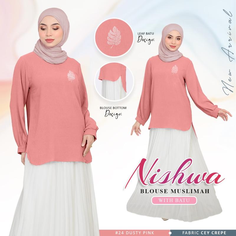 *New Arrival*Blouse Muslimah Nishwa Plain CEY With Leaf Batu - TikTok ...