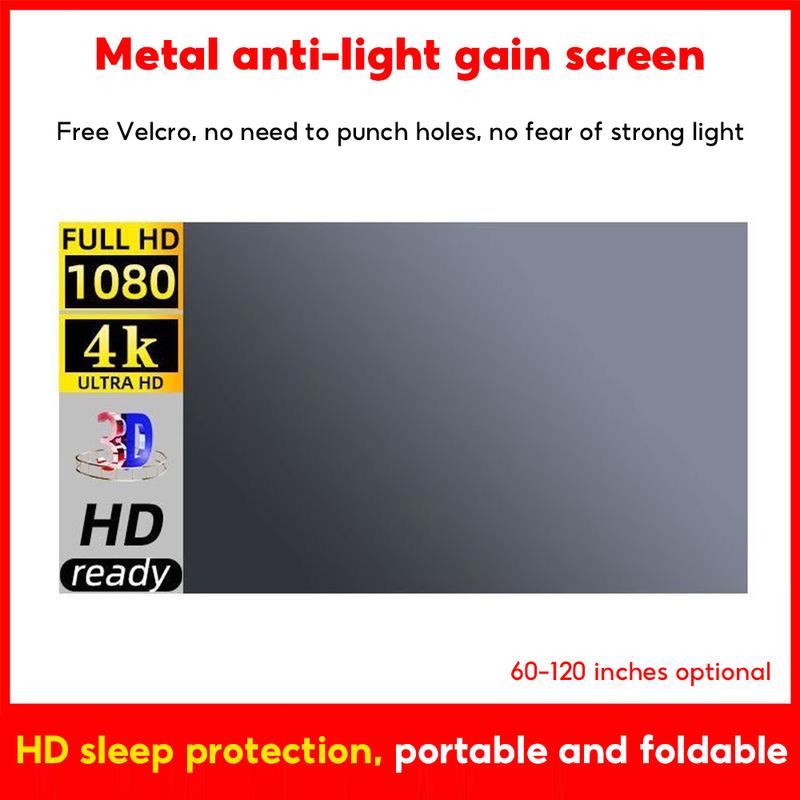 3D Projector Screen 16:9 HD 4K 60/84/100IN Foldable Portable Projector ...