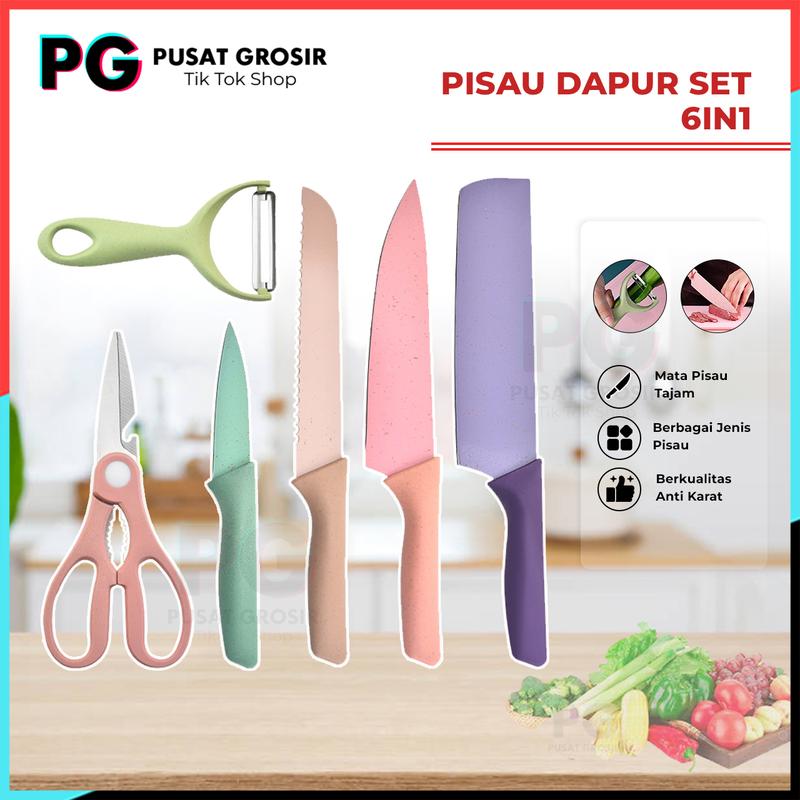 Pisau Dapur set 6 in 1 colorful stainless steel Kitchen Knif - Shop ...