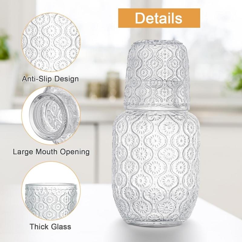 1 Count Embossed Glass Water Bottle Set, Glass Water Jug Juice Pitcher ...