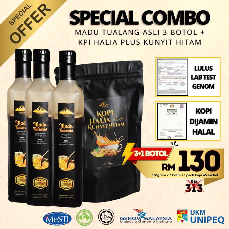 [1.65KG] Madu Tualang Asli Tursenia 3 Botol + Kopi Halia Plu - TikTok ...