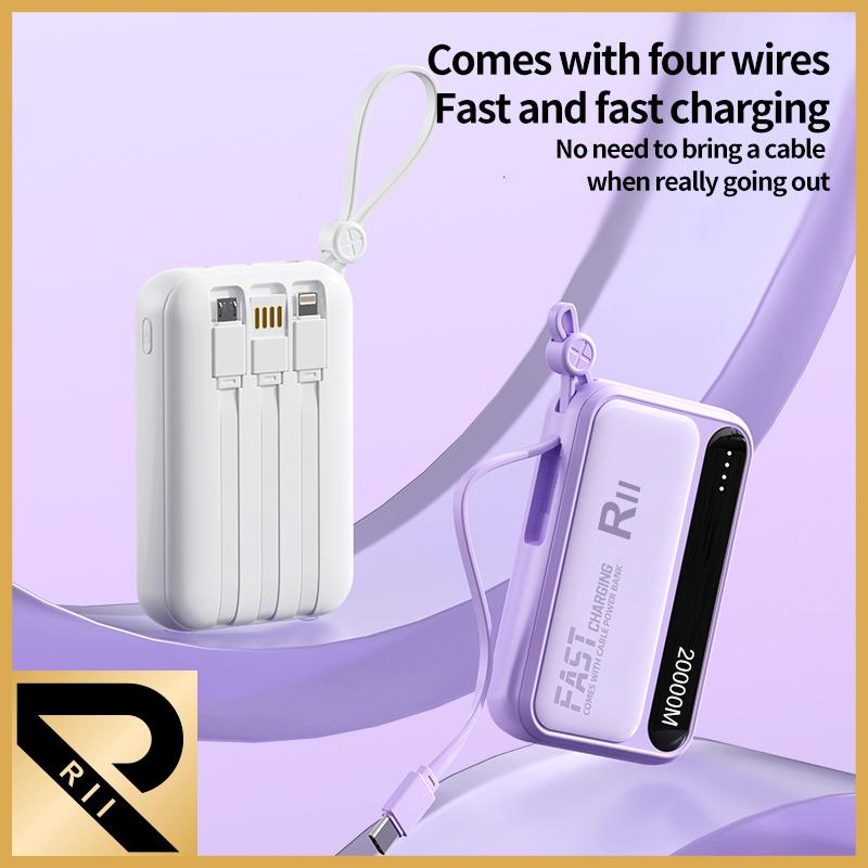 RII New R08 20000mah Portable Powerbank with 4 Cables Fast Charging ...