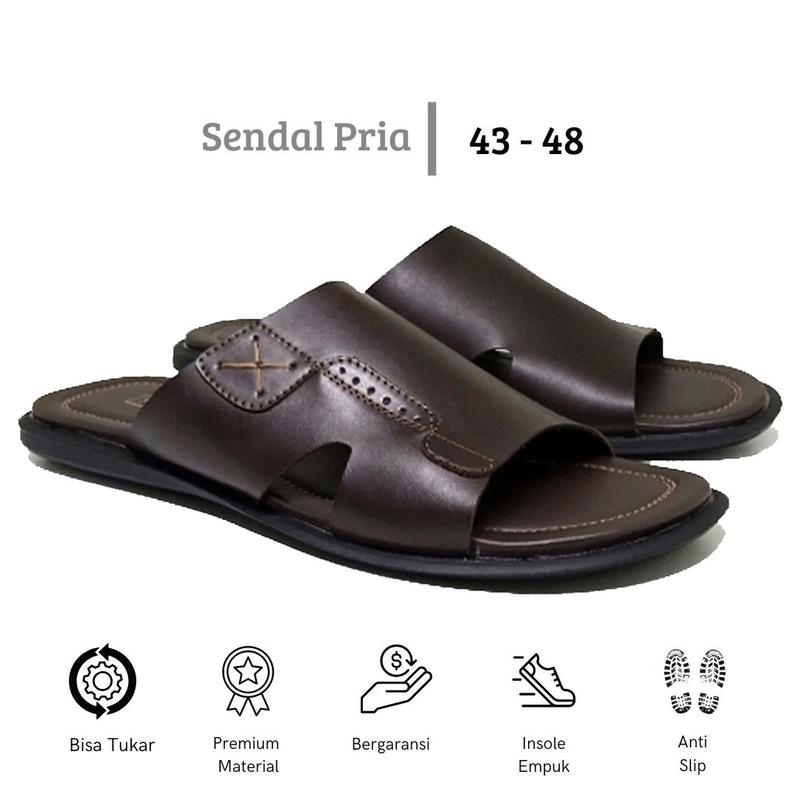 Sandal Slop Pria BigSize 43.48 Sendal Kulit Slide Bapak Bapa - Shop ...