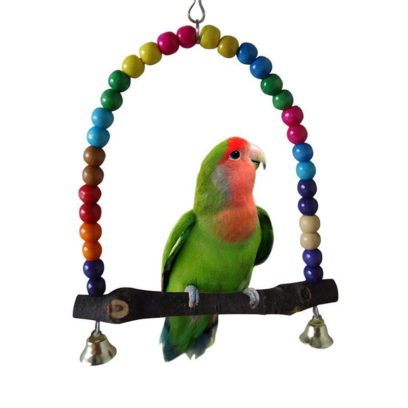 Natural Wooden Parrot Swing Toy Bird Supplies Perch Hanging Swings ...