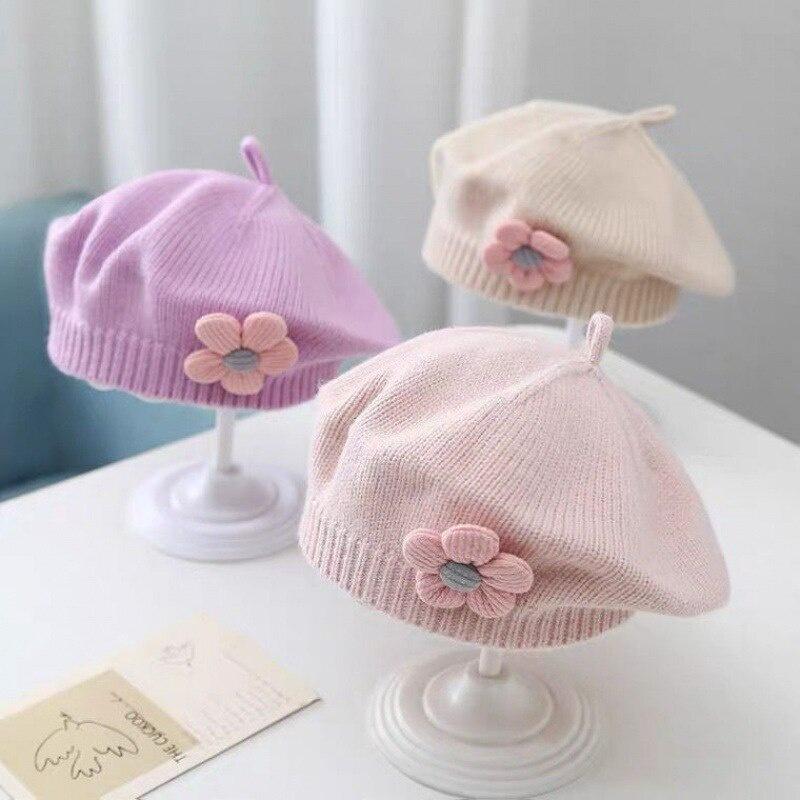 Winter Warm Baby Beret Hat Cute Flower Knitted Infant Girls Beanie ...