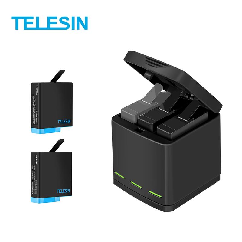 TELESIN 2 Pack Li-ion Charging Batteries + 3 Slots Battery Charging ...