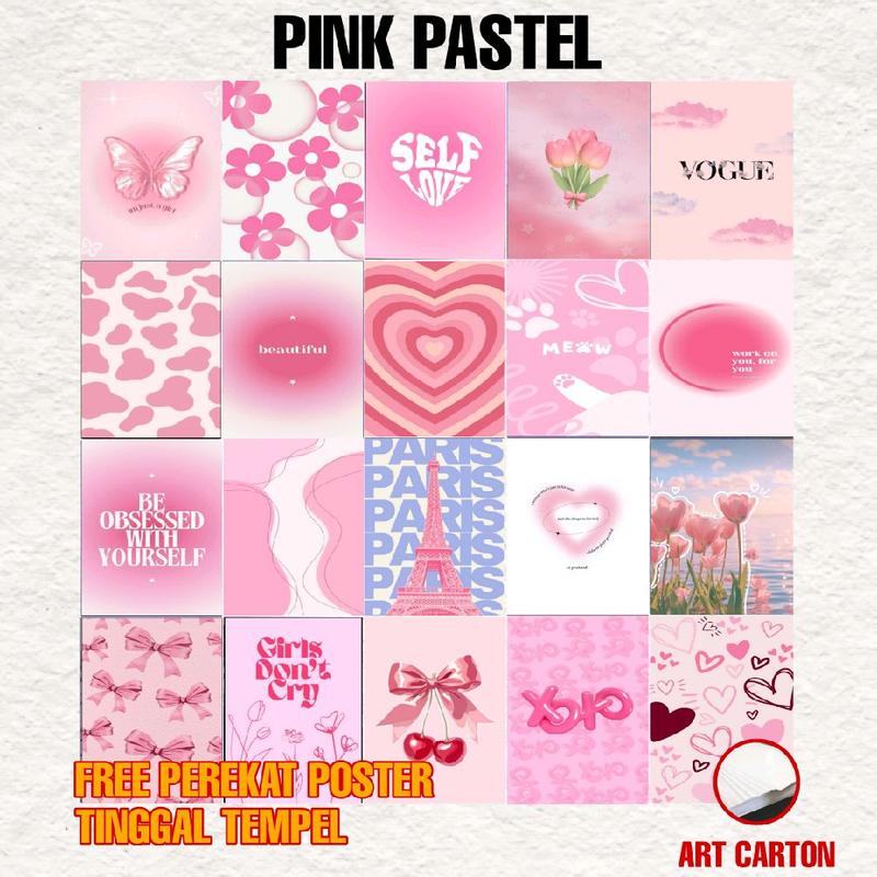 POSTER DINDING PINK PASTEL ISI 24 LEMBAR UKURAN A5 FREE PEREKAT - Shop ...
