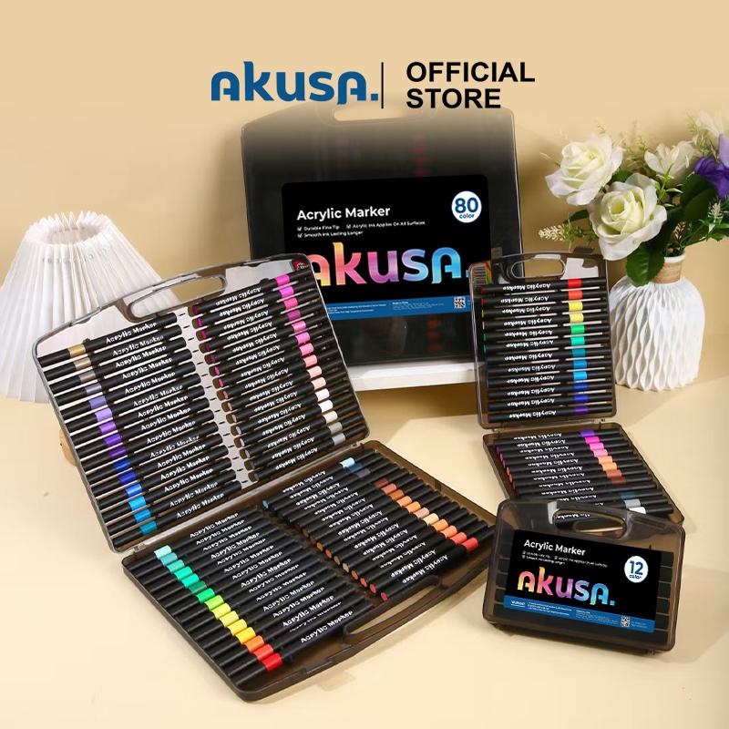 AKUSA Marker Acrylic Brush 24/36/48/60/80 Warna Spidol Akrilik DIY ...