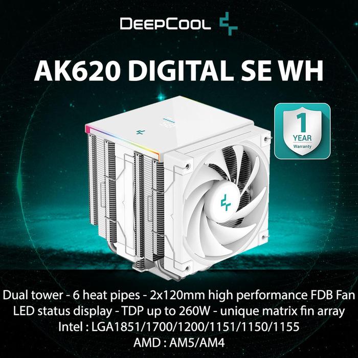 Jual DEEPCOOL AK620 DIGITAL SE BLACK WHITE CPU Cooler With Status ...