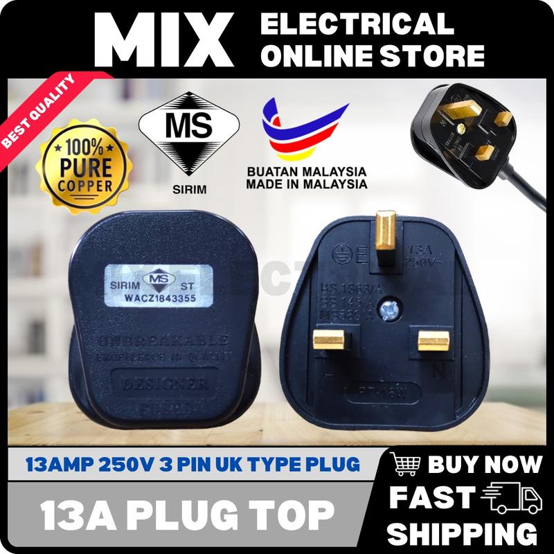 [SIRIM] Pure Copper Black 13A 3 Pin Plug Top / 3Pin Approved - TikTok ...
