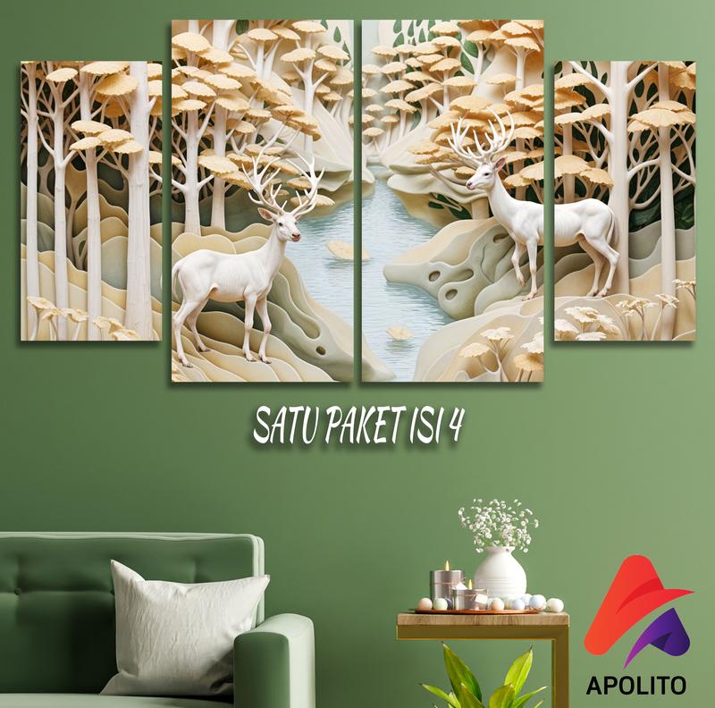 HIASAN DINDING PEMANDANGAN RUSA 3D PUTIH SET ISI 4 AESTHETIC - Shop ...