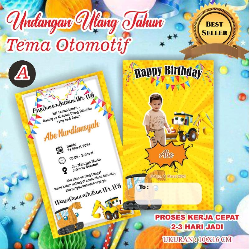50 Pcs Undangan Ulang Tahun 1 Lembar Tema Otomotif - Shop | Tokopedia
