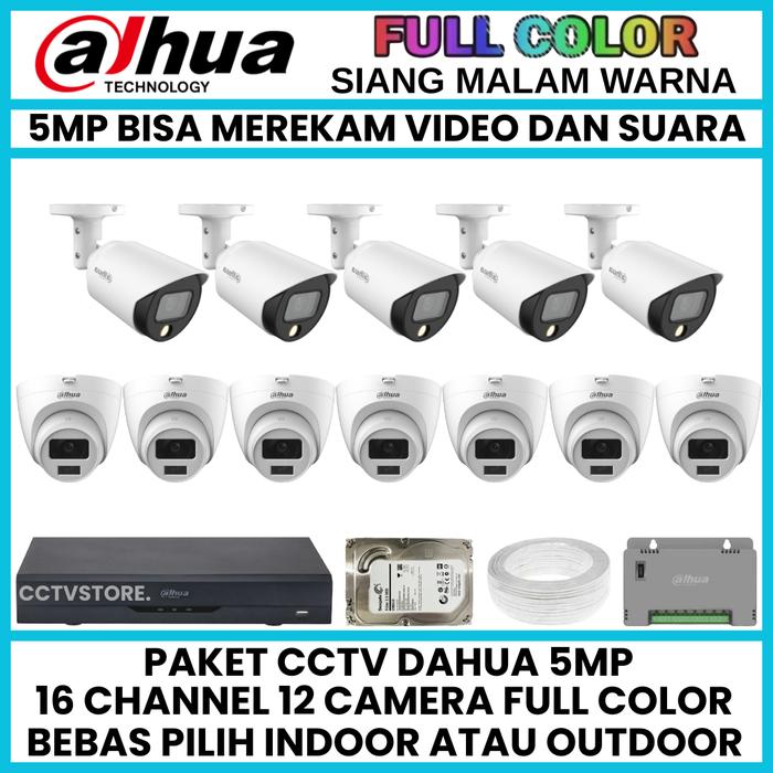 Jual Paket cctv dahua full color 5mp 16 channel 12 camera colorvu audio ...