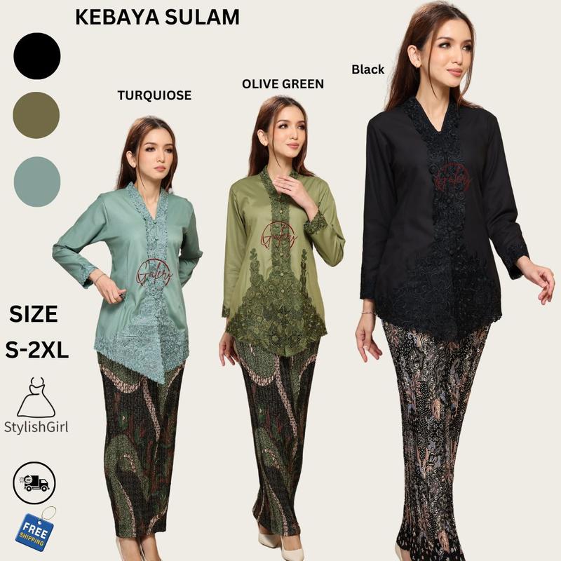 SET KEBAYA SULAM KLASIK & PLEATED SKIRT | COTTON PREMIUM | KAIN ...