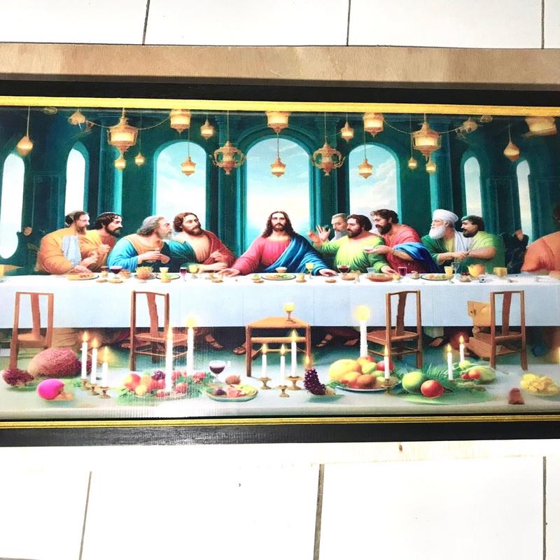 Hiasan dinding gambar YESUS PERJAMUAN KUDUS plus bingkai uk 100x50cm ...