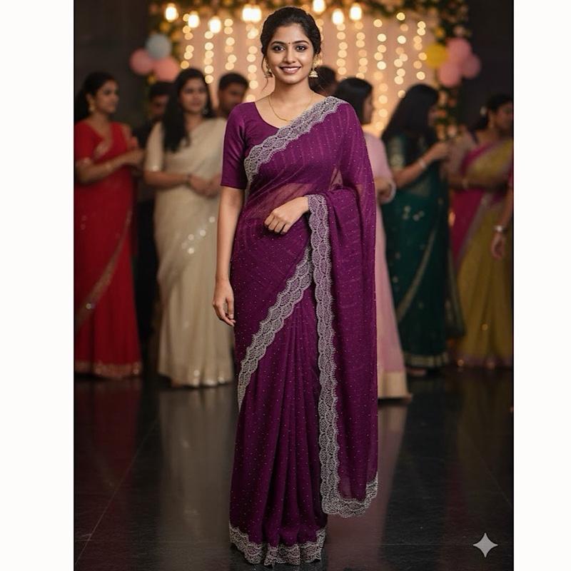 SAM'S GEORGETTE DINNER SAREE WITH BLOUSE BATCH DS - TikTok Shop Malaysia
