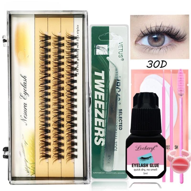 30D-1box Eyelashes Extensions With Glue and Tweezer 60 bundles Strip ...