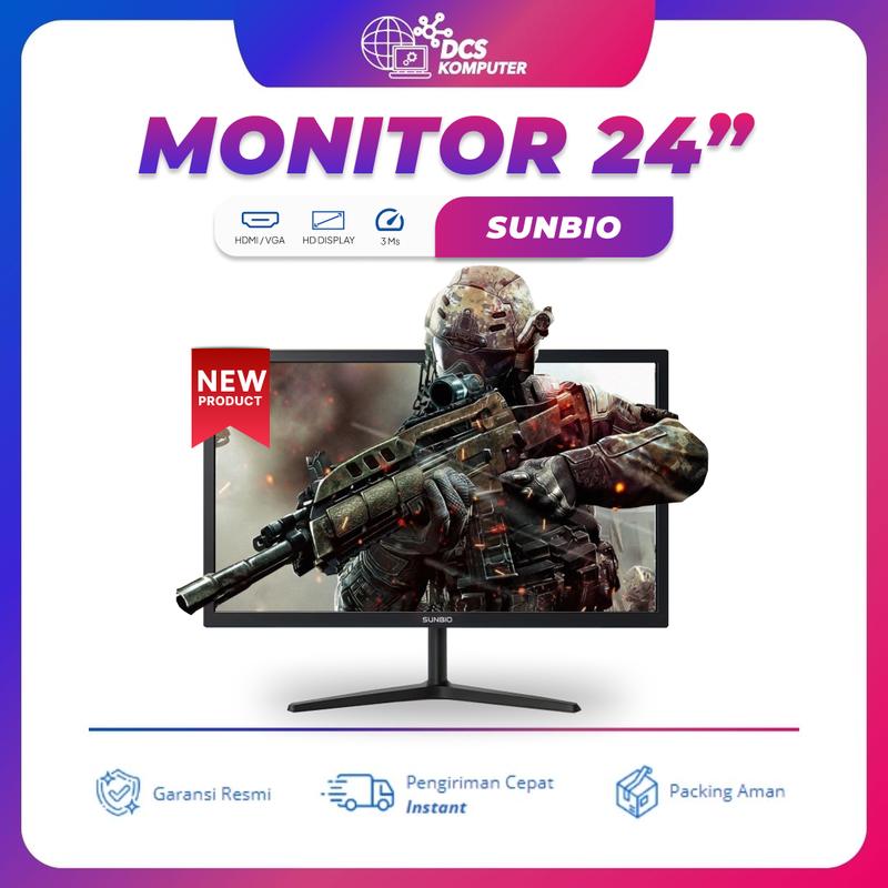 Led Sunbio Monitor 24 Inch Full HD 1920x1080 Panel IPS 75Hz untuk PC ...
