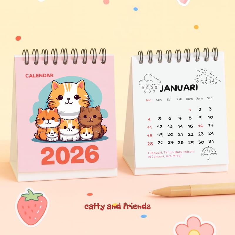 Hadiah Unik Kalender Meja 2026 Mini Spiral Tanggal Merah Lengkap Desain ...