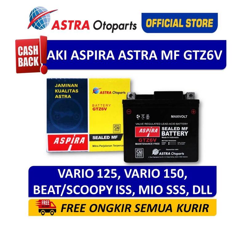 Aki Motor Aspira Astra GTZ-6V MF Kering Vario 125 Vario 150 Beat - Shop ...