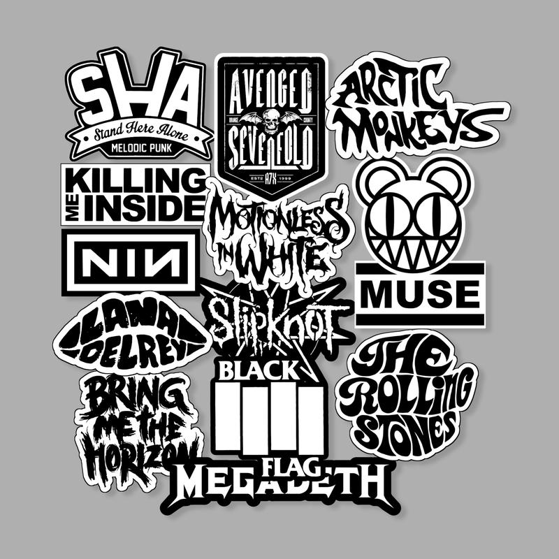 STIKER BAND METAL ISI 14PCS - ANTI AIR, STIKER HITAM PUTIH, - Shop ...
