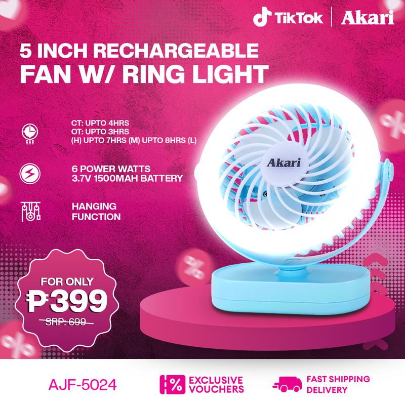 Akari 5" Rechargeable Fan w/ Ring Light (AJF-5024) Charge Vi - TikTok ...