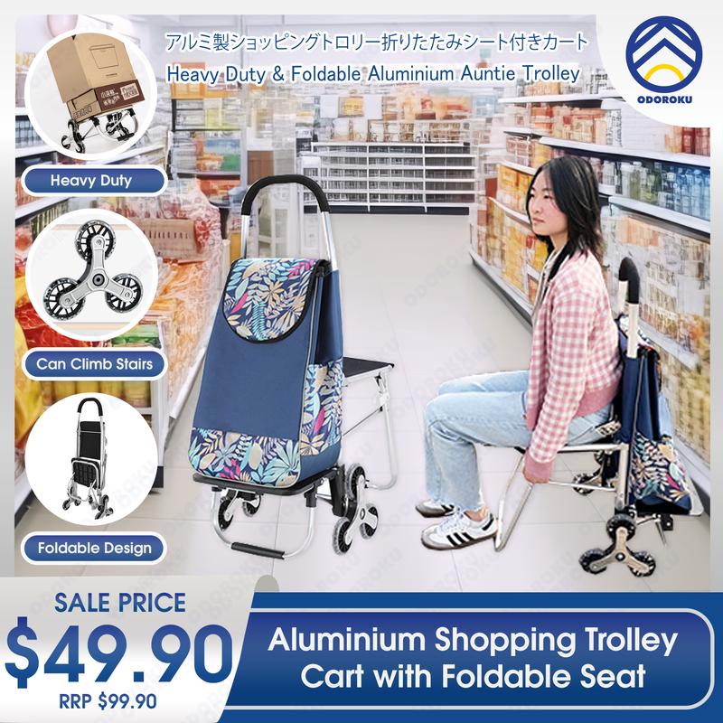 ODOROKU Foldable Aluminum Grocery Cart With Stool Seat For Elderly ...