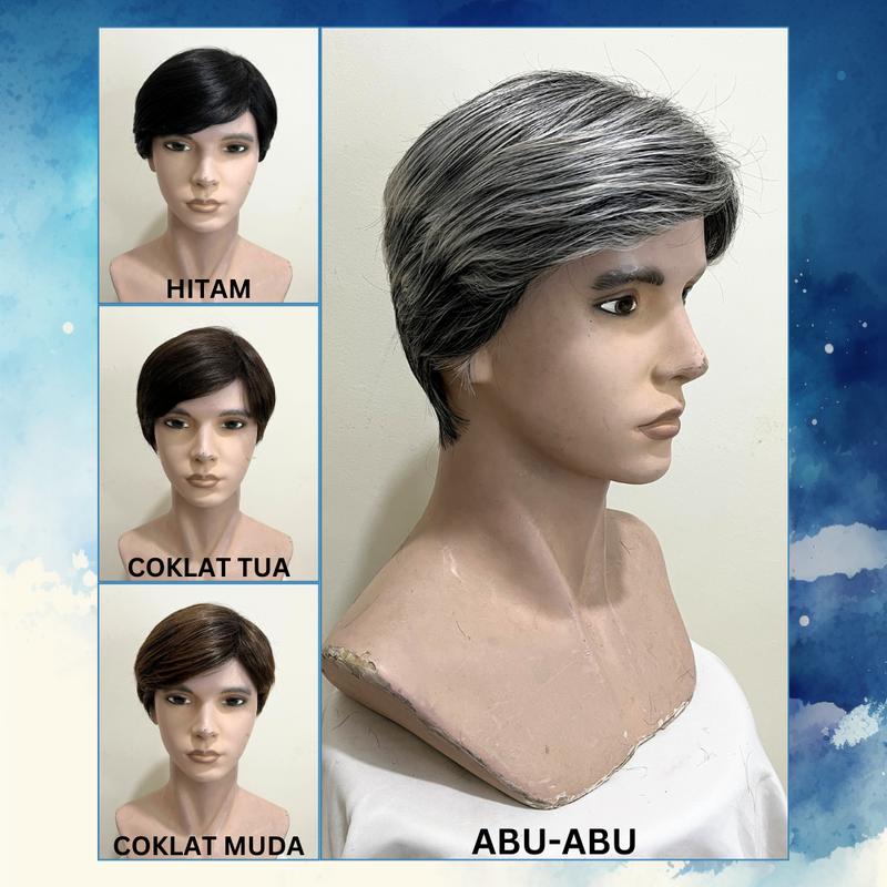EM 14 Wig Rapih Pendek Belah Samping Kanan Rambut Palsu Pria - Shop ...