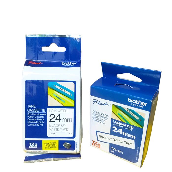 Jual Brother Label Tape TZe-251 Laminated 24mm Black on White original ...