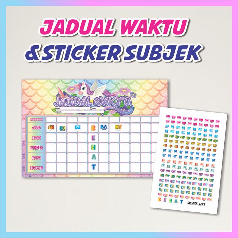 Jadual Waktu Kelas, Sticker Subjek Sekolah Murid Pelajar Sekolah ...