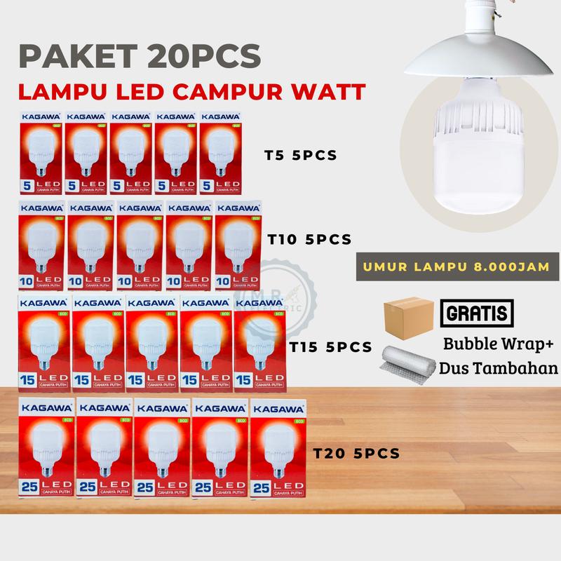 PAKET USAHA 20PCS Lampu LED Bohlam Kagawa ECO T5 T10 T15 T25 (Total ...