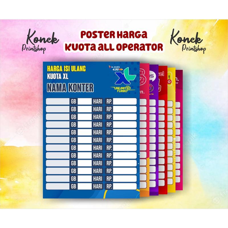 Poster Konter Daftar Harga Kuota dan Paket Data (Edisi Portrait) - Shop ...