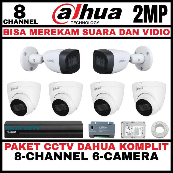 Jual paket cctv dahua 2mp 8 channel 6 kamera turbo hd 1080p audio ...