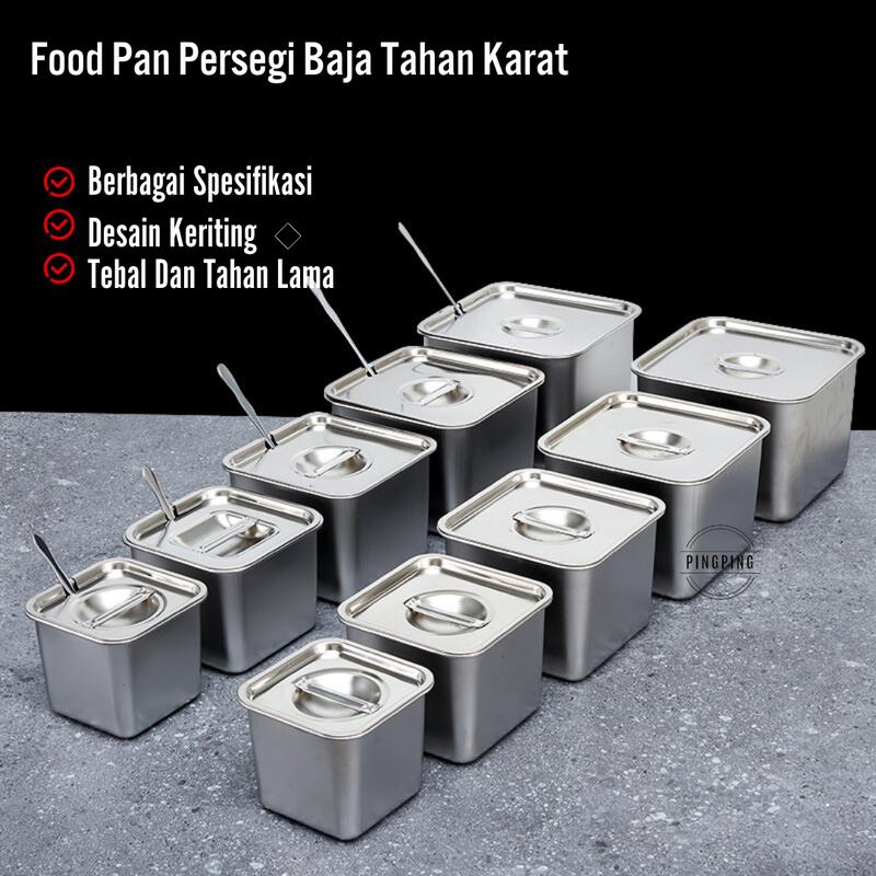PINGPING - Box Souce Stainless Steel Persegi+Tutup / Food Container Saus Stainless / Tempat ...