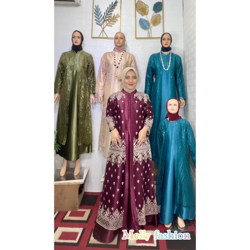 Gamis Melly kombinasi motip tile sapto mix satin cristal - Shop | Tokopedia