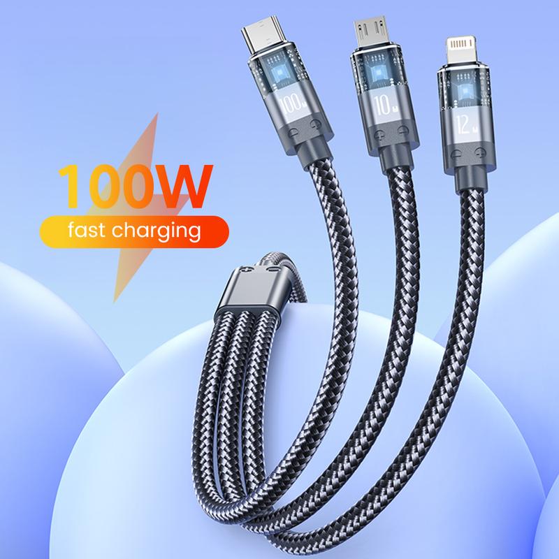 3 in 1 USB Cable Mobile Phone Charger Wire Micro Type C 6A Fast ...