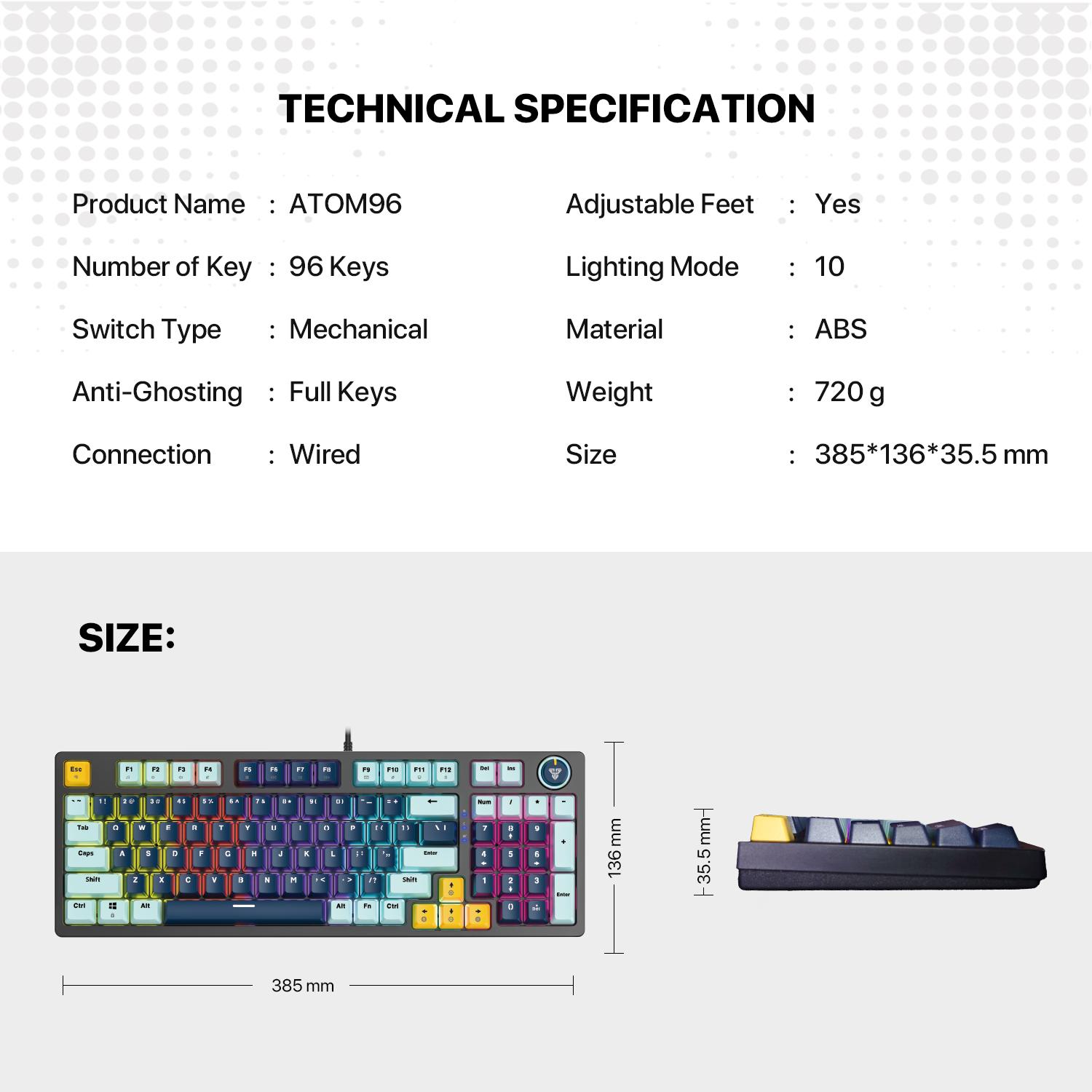 Fantech ATOM 63/81/96 MIZU EDITION Wired Mechanical Keyboard ...