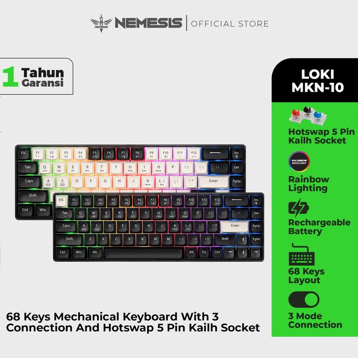 Promo NEMESIS Keyboard 3in1 Wireless Connection Hotswap 5 pin LOKI MKN ...