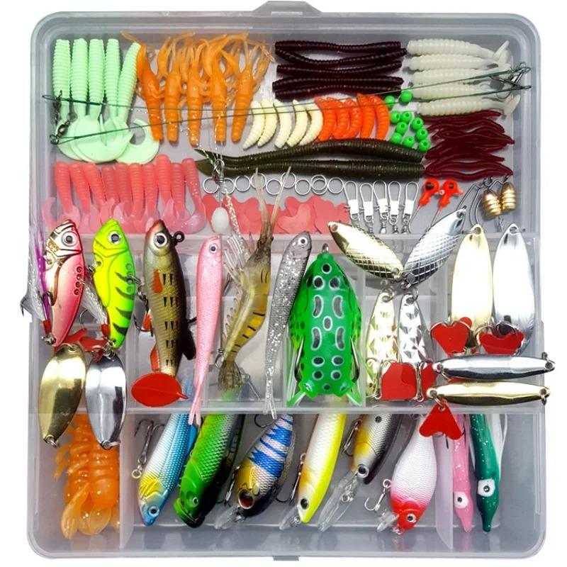 Soft and Hard Fishing Bait Set Minnow Metal Clamping Spoon, crank ...
