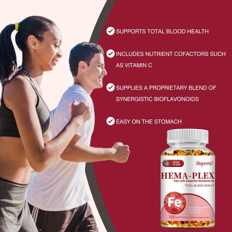 Buporai Hema-Plex Zat Besi - 60 Kapsul Lunak Cepat Beraksi - 85 mg Zat ...