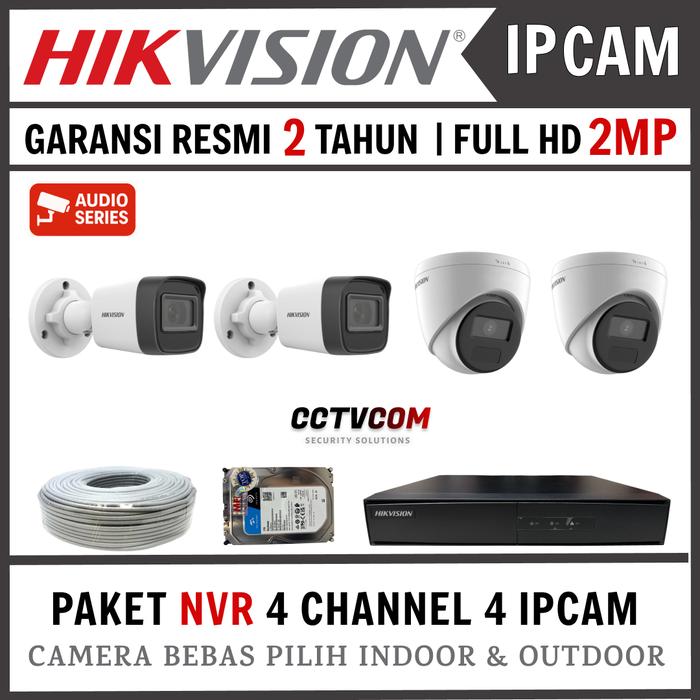 Jual Hikvision Paket CCTV 4 Channel 4 Camera IP 2MP Audio 1080P PoE NVR ...