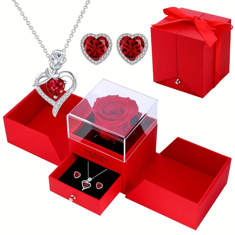 Ladies' pendant, heart-shaped fashionable pendant necklace, rose gift box, give her holiday gift ...