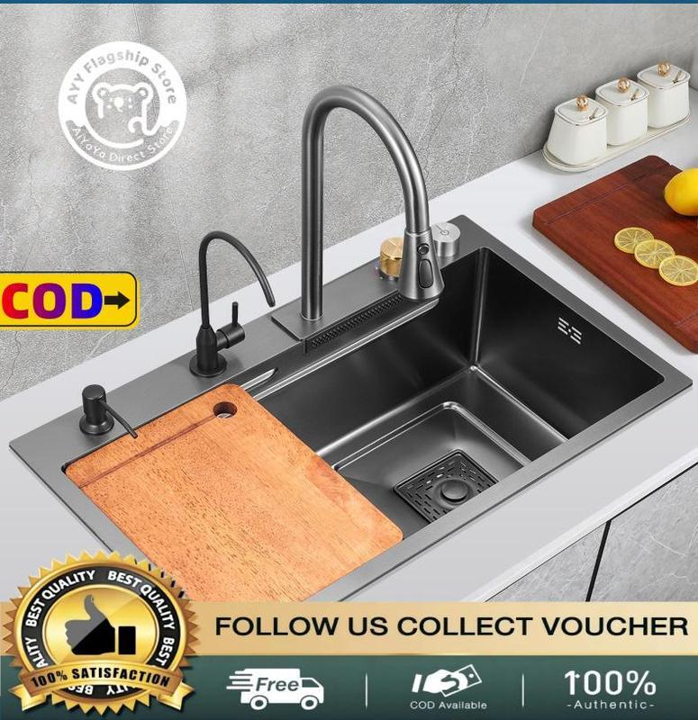 Kitchen sink waterfall nano black sink SUS304 stainless stee - TikTok ...