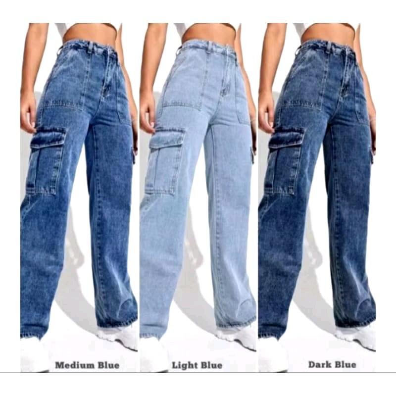 Seluar Jeans Kargo Plazo Wide Leg Untuk Wanita - Acuan Saiz 26-36 ...