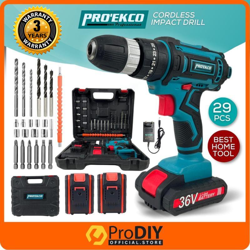 PRO-EKCO Lino Cordless Drill Hammer Screw KC-CD36V FREE 2 Battery ...