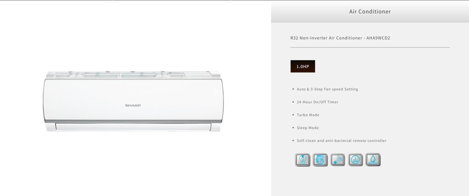 3 STAR Sharp Aircond 1HP 1.5HP R32 Non Inverter Aircond Penghawa Dingin ...