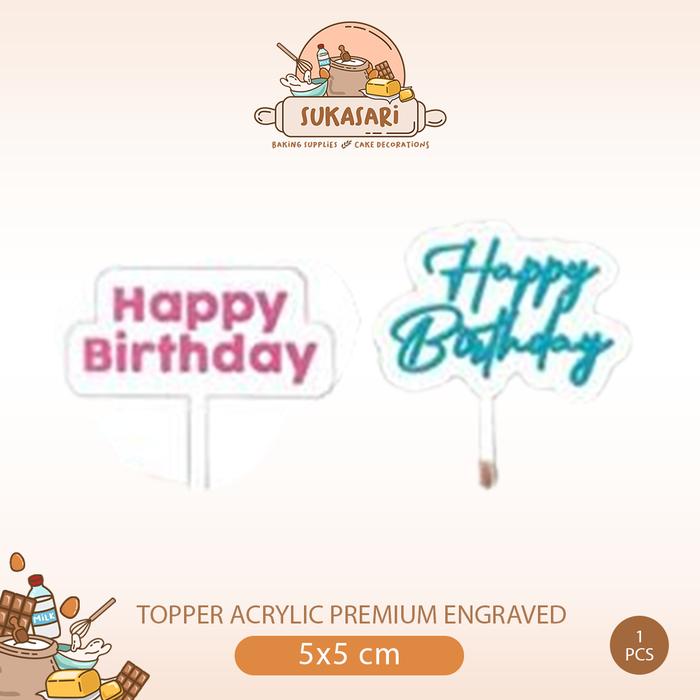 Jual Topper Acrylic HBD Tosca Pink Engraved Premium 5x5 cm / tusuk hb ...