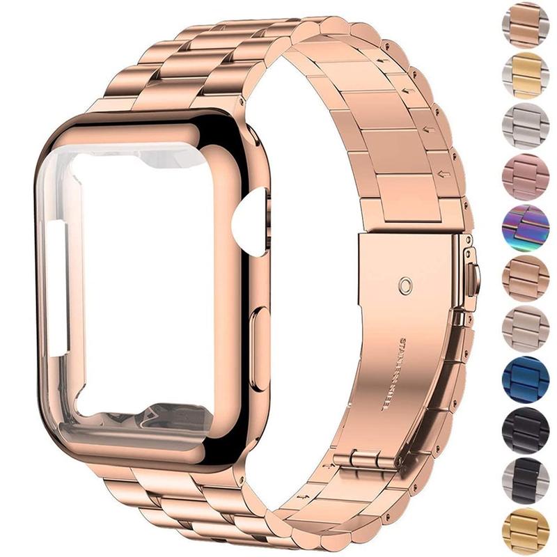 Stainless Steel Metal Correa+TPU Cover For iWatch Band 45mm 44mm ...