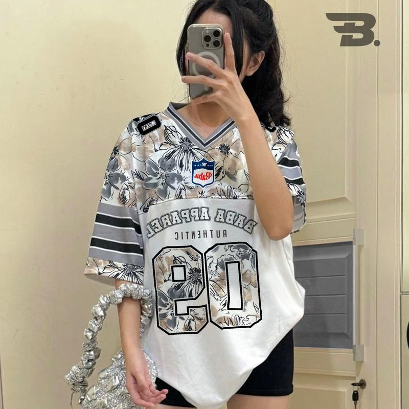 Jersey Outfit Style Boxy Fit Lousina White Flower 09 Streetwear - Shop ...