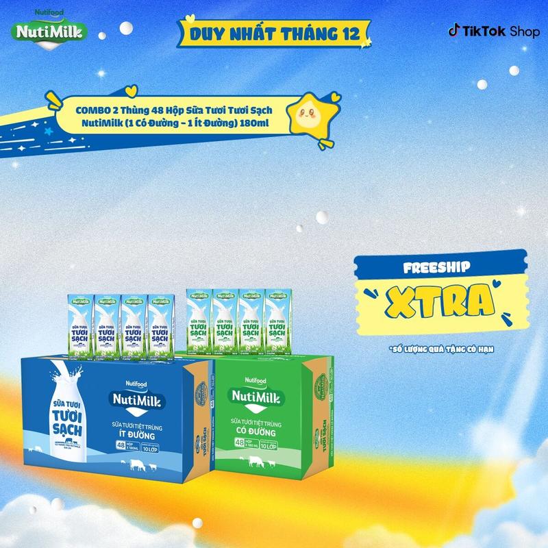COMBO 2 Thùng 48 Hộp Sữa Tươi Tươi Sạch NutiMilk (1 Có Đường - TikTok ...